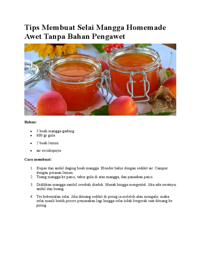 Tips Membuat Selai Mangga Homemade Awet Tanpa Bahan Pengawet | PDF