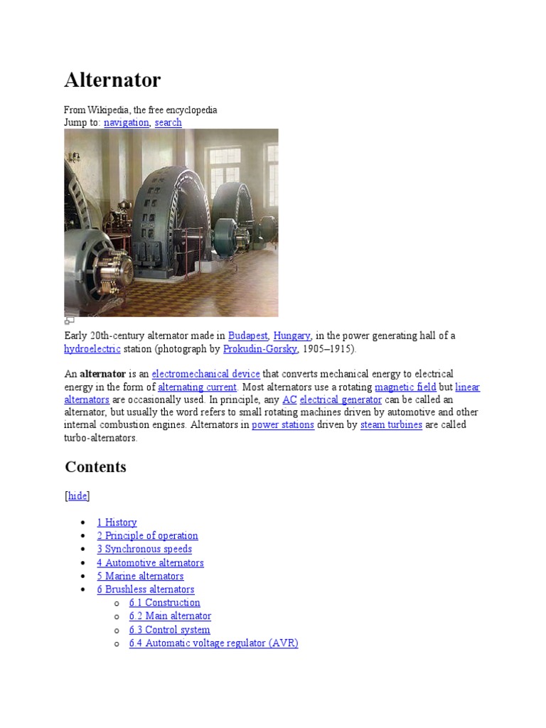 Alternator: From Wikipedia, The Free Encyclopedia | PDF | Rectifier ...