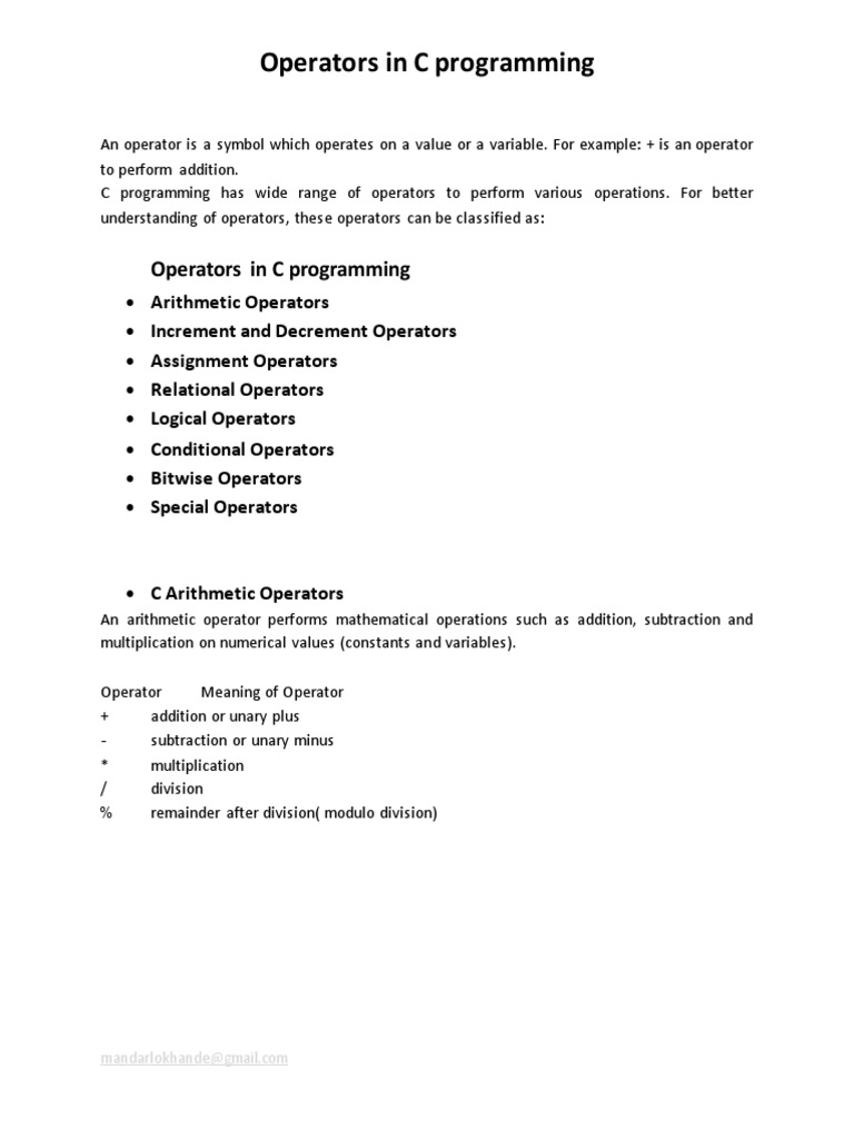 Operators in C | PDF | Computer Programming | Arithmetic