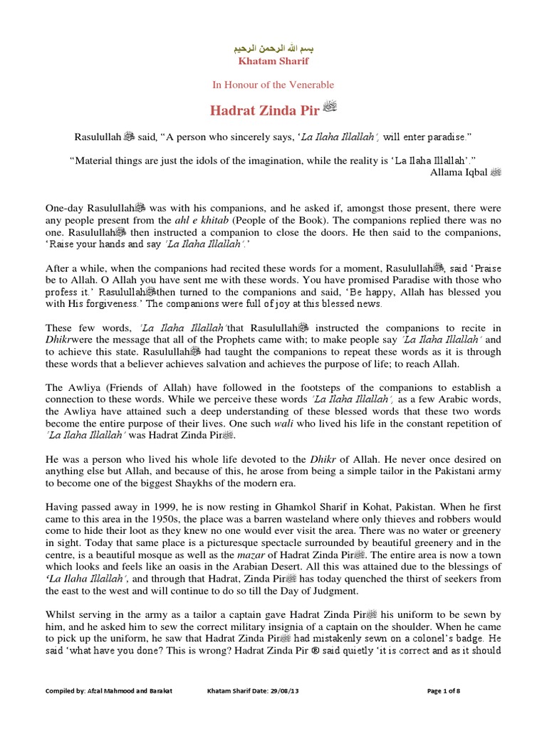 Zinda Pir 2017 KS | PDF | Prophets And Messengers In Islam | Sahabah