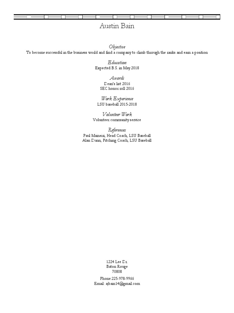 Austin Bain: Objective Education Awards | PDF