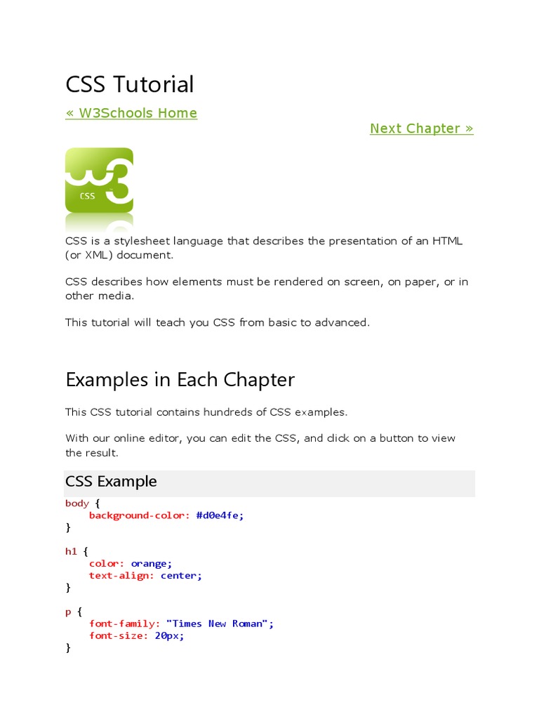 CSS Tutorial: Examples in Each Chapter | PDF | Cascading Style Sheets ...