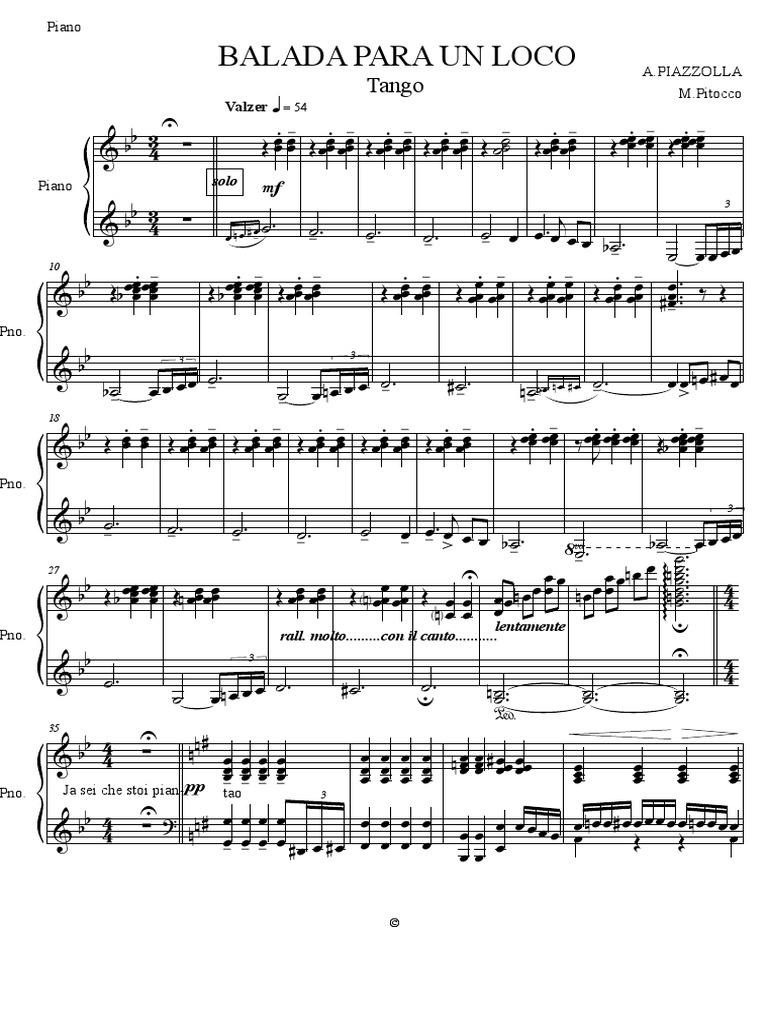Balada X Un Loco Archi, PF BN e Voce - Piano | PDF | Calligraphie latin ...