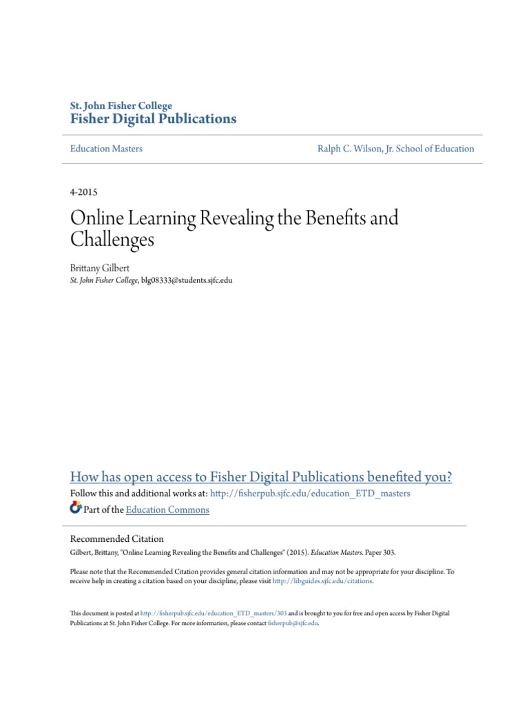 Online Learning: Benefits and Challenges | PDF | Educational Technology ...