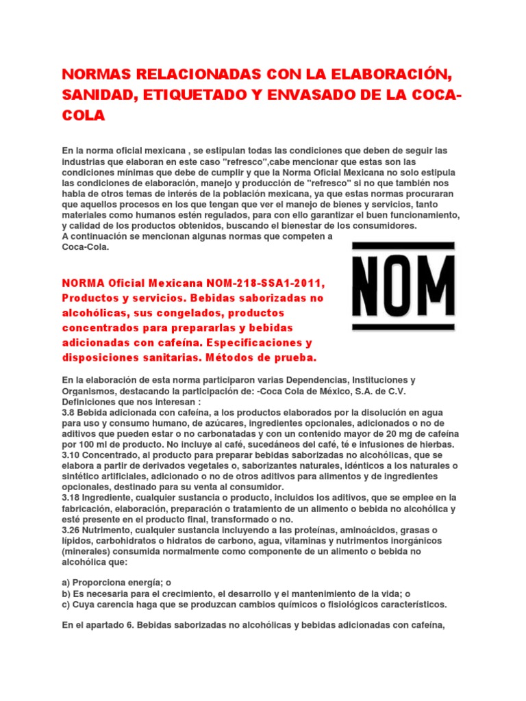 Norma Coca Cola | PDF | Coca Cola | Alimentos