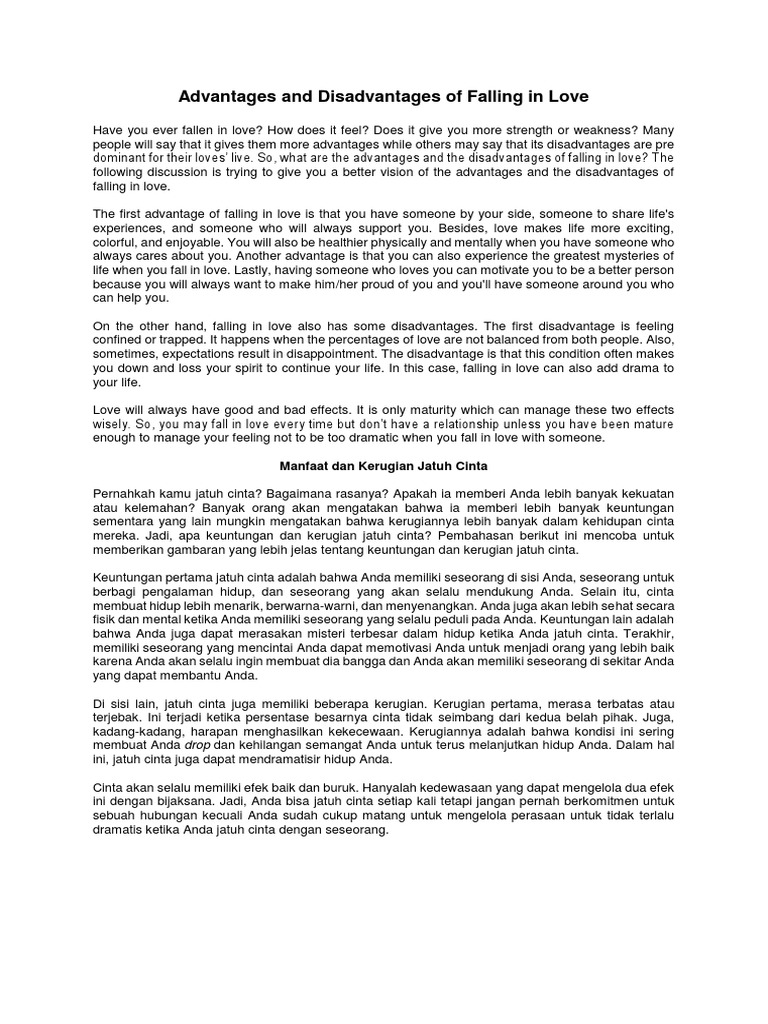 Advantages and Disadvantages of Falling in Love | PDF | Conceptions Of ...