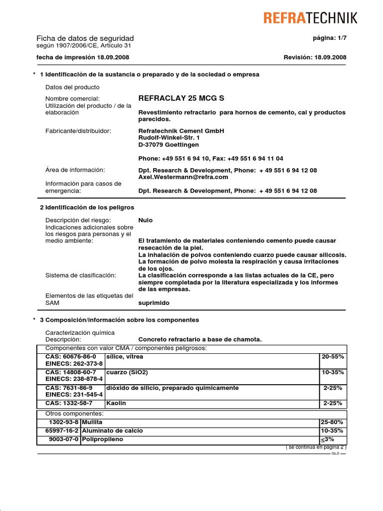 Refraclay 25 MCG S (GLS) | PDF | Guante | Agua