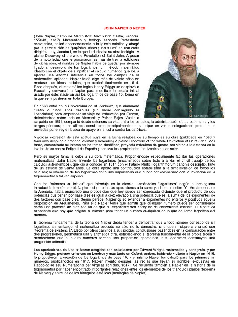 John Napier o Neper | PDF | Logaritmo | Exponenciación
