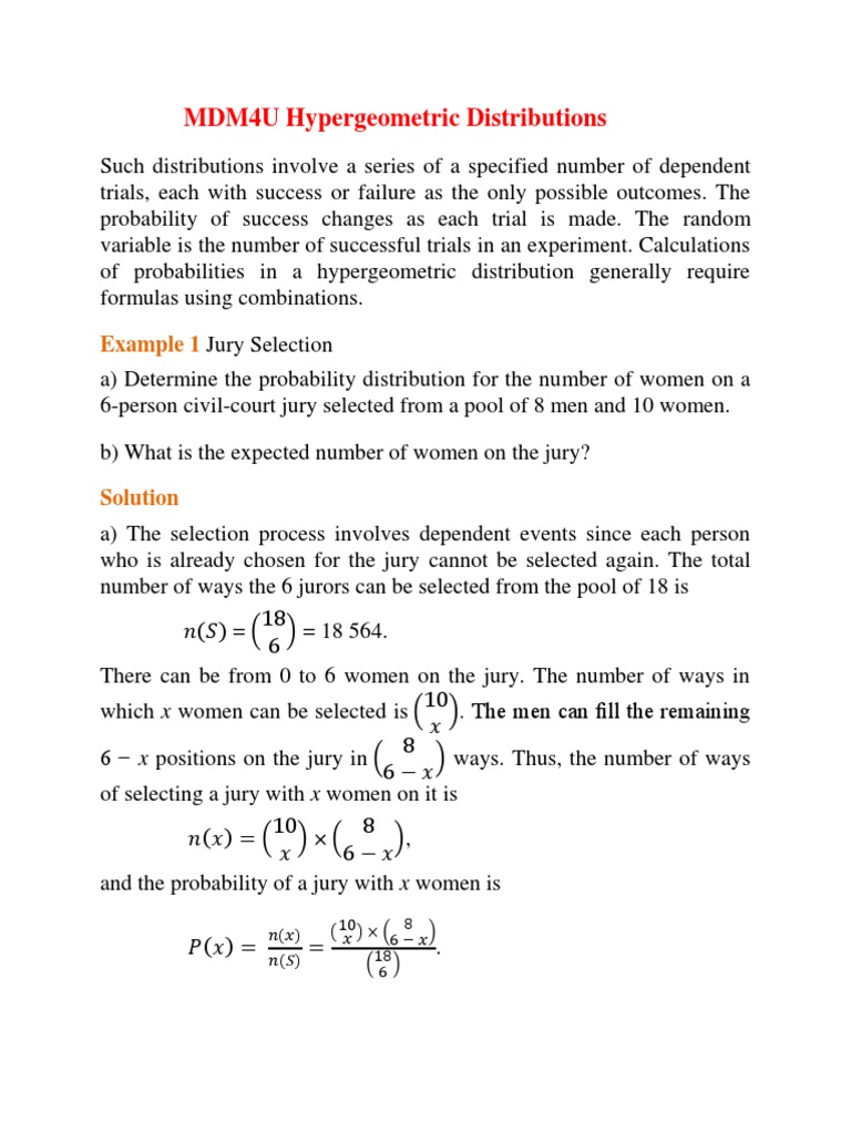 Hypergeometric Distributions Guide | PDF | Expected Value | Probability ...