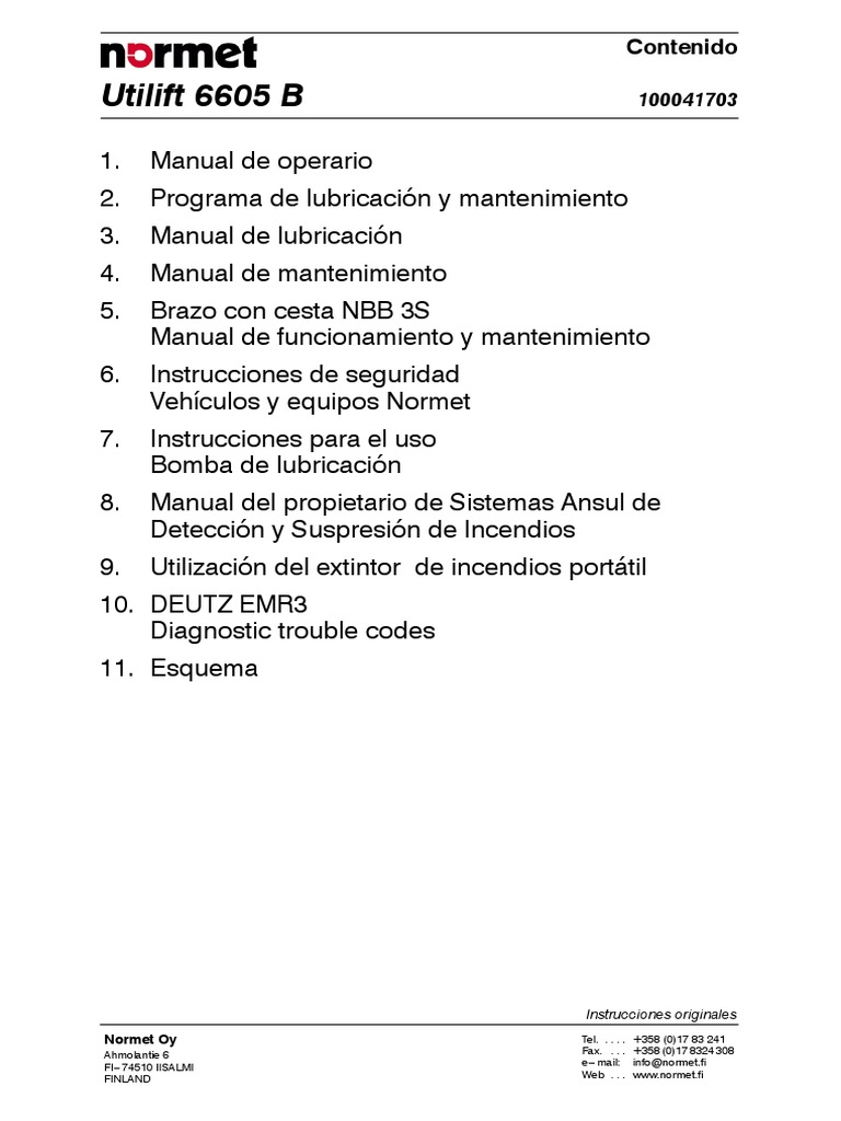Manual de Instrucción NORMET Utilift 6605 B | PDF | Transmisión ...