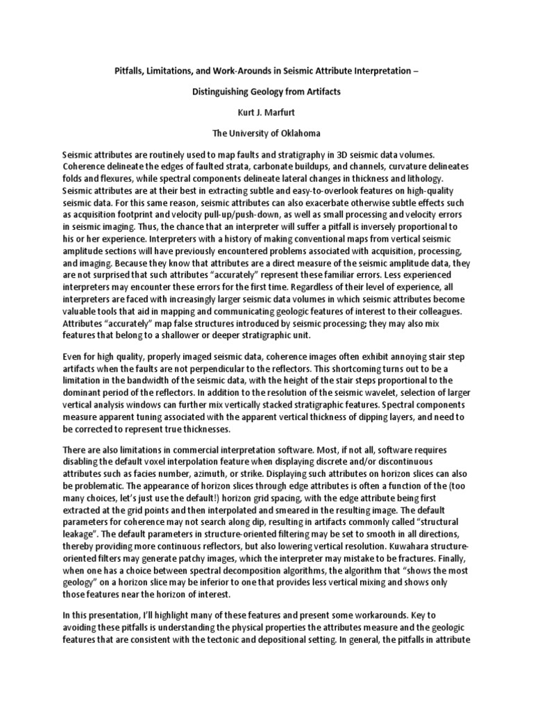 Pitfalls Limitations And Workarounds In Seismic Attribute Interpretation1 Pdf Reflection