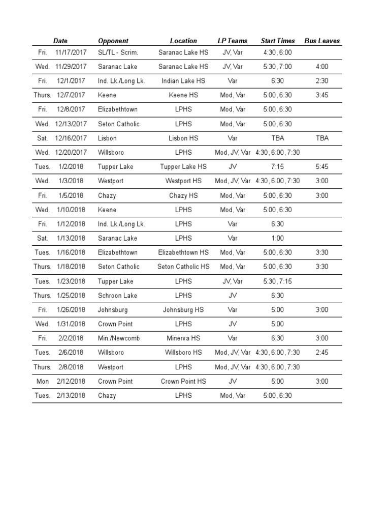 Schedule 2017-2018 | PDF