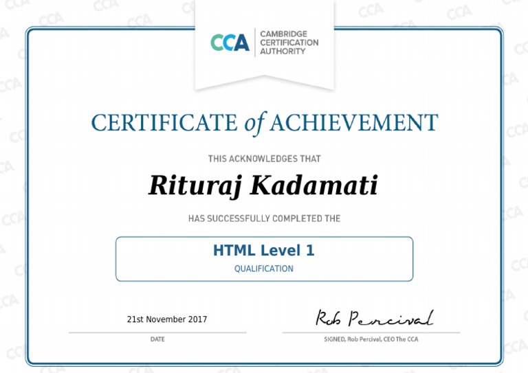 CCA Certificate HTML Level 1 | PDF