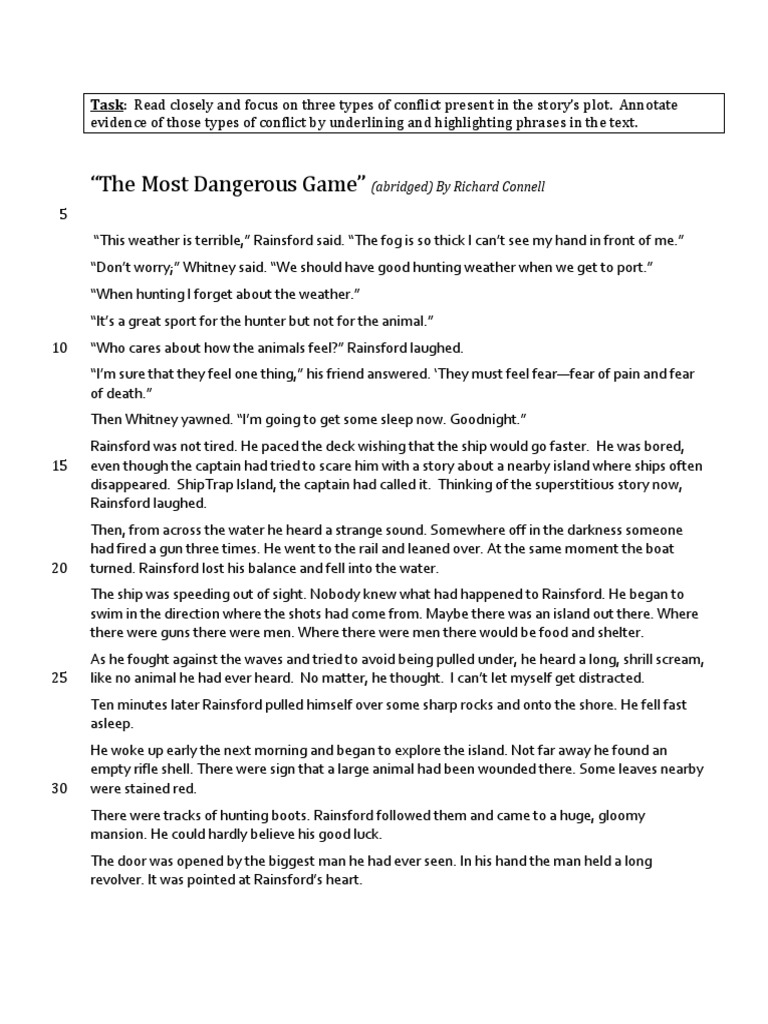 The Most Dangerous Game Abridged | PDF | Leisure | Sports