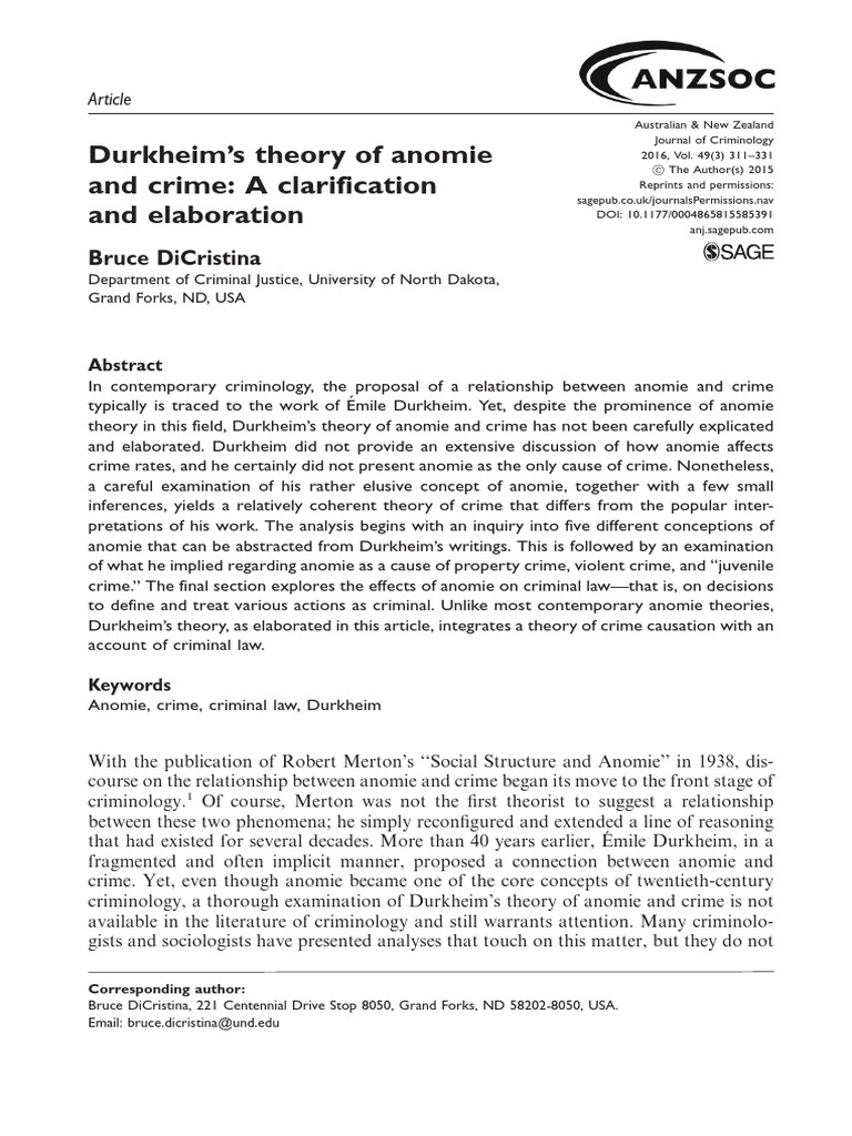 Bruce DiCristina. Durkheim's Theory of Anomie | Émile Durkheim ...