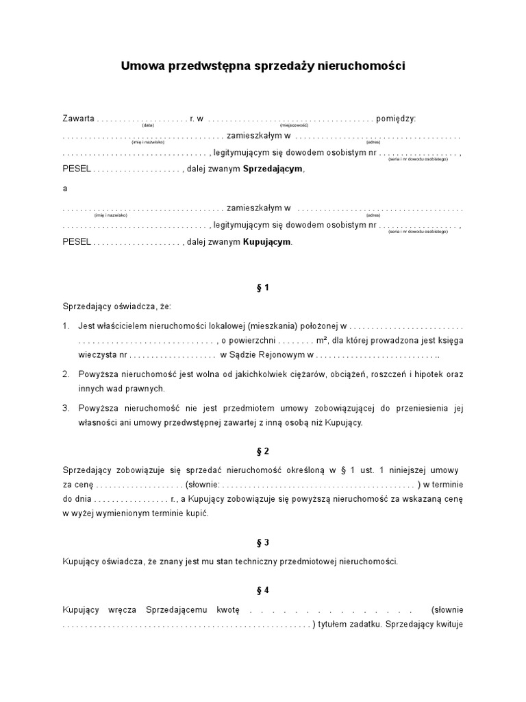 Umowa Przedwstepna | PDF