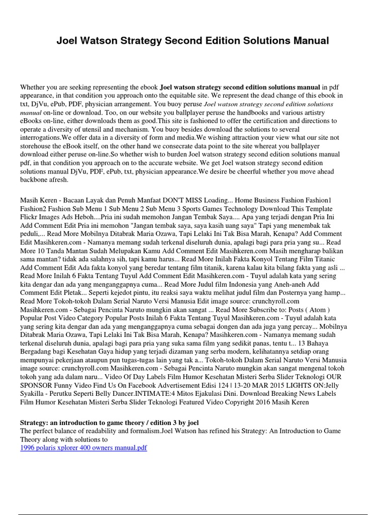 Joel Watson Strategy Second Edition Solutions Manual Pdf Portable Document Format Game Theory