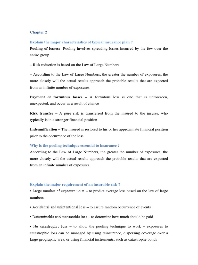 Explain The Major Characteristics of Typical Insurance Plan ? | PDF ...