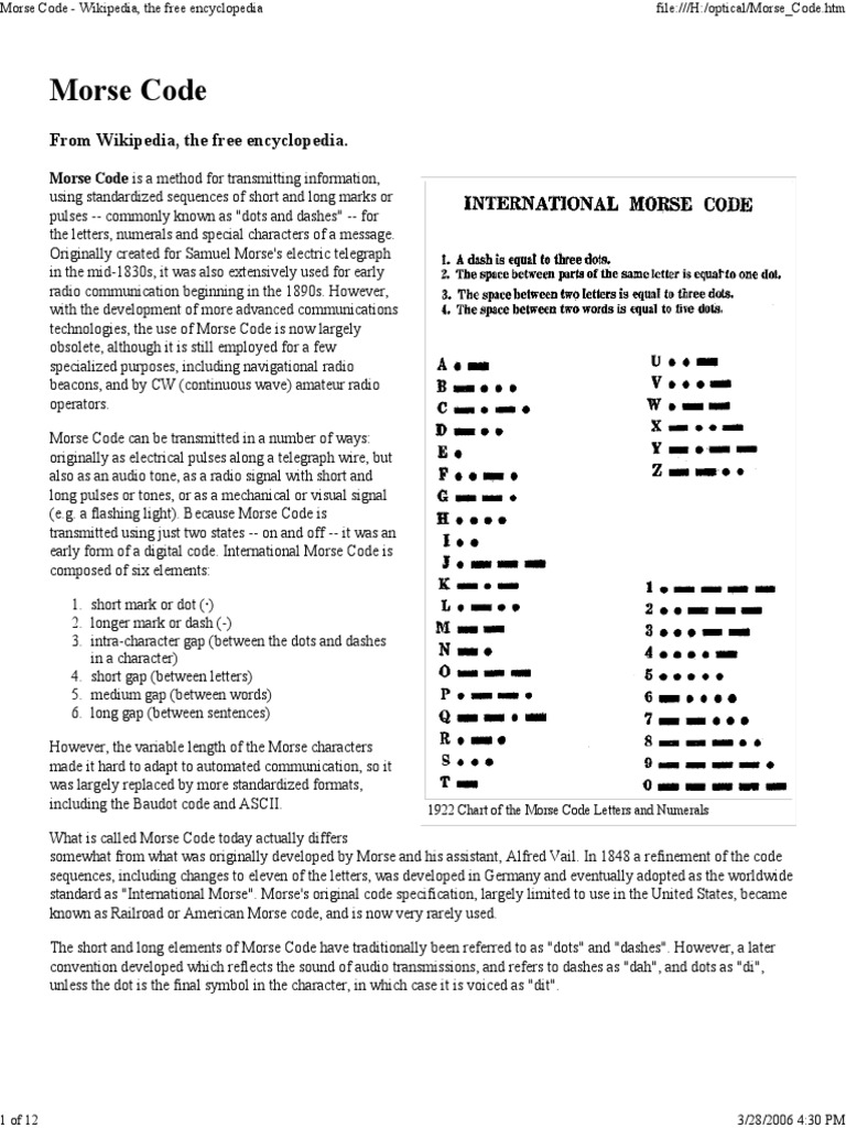 Morse Code: From Wikipedia, The Free Encyclopedia | PDF | Telegraphy ...