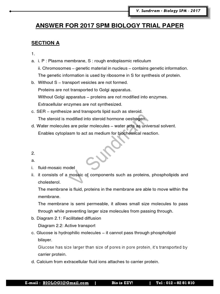 Answer - 2017 SPM Biology Trial Paper | PDF | Cell Membrane | Heart
