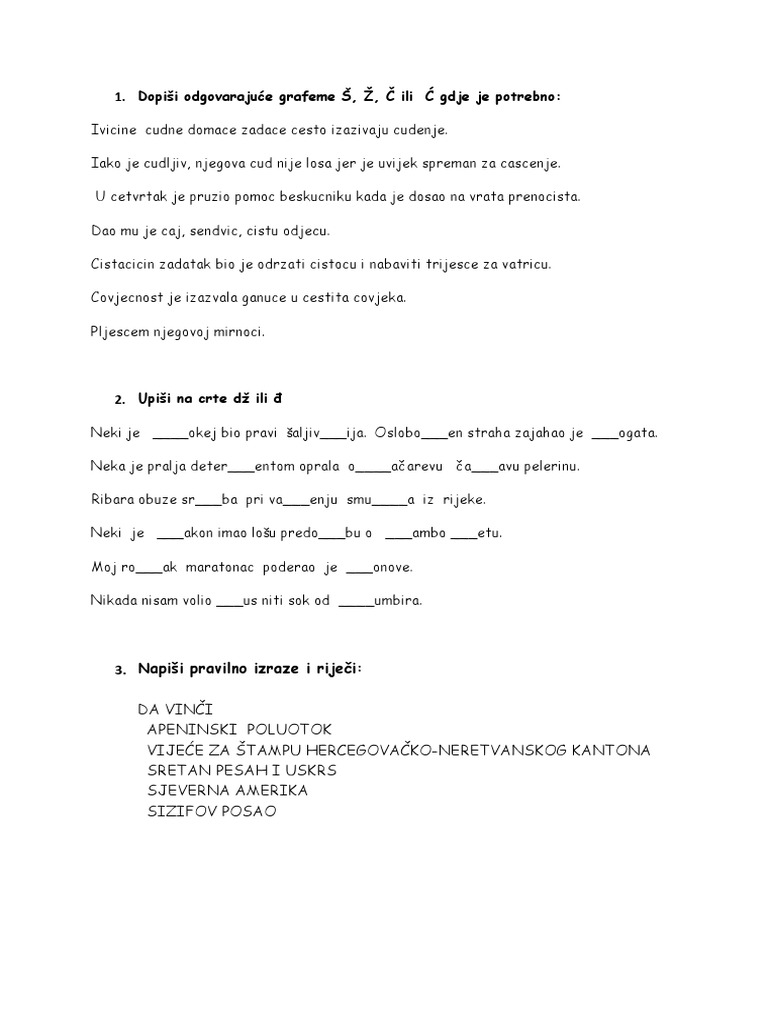 Pravopisna Vježba | PDF