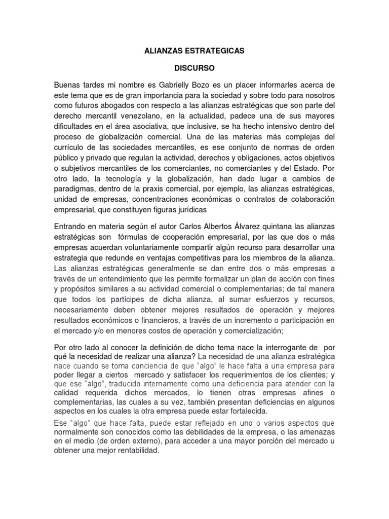 Alianzas Estrategicas Discurso | PDF | Proyecto conjunto | Franquiciamiento