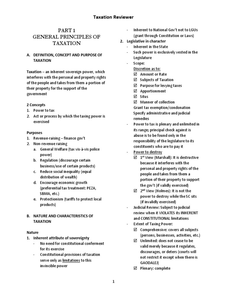 Taxation Reviewer General Principles of Taxation: 2. Legislative in ...