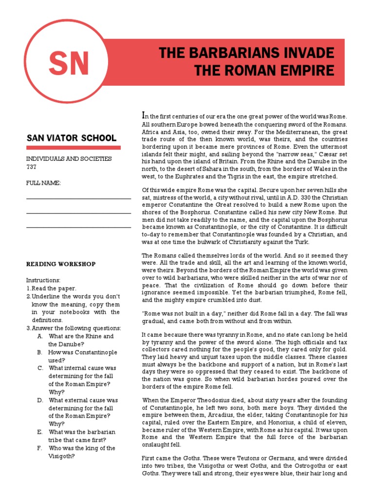 Reading Activity The Barbarians Invade The Roman Empire | PDF | Huns ...