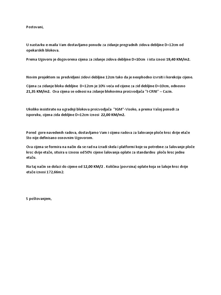 Ponuda Za Zidanje Penny | PDF