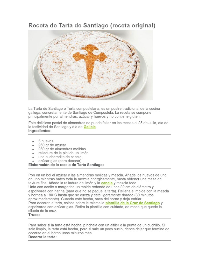Receta Original de Tarta de Santiago | PDF | Hogar, jardinería y bricolaje
