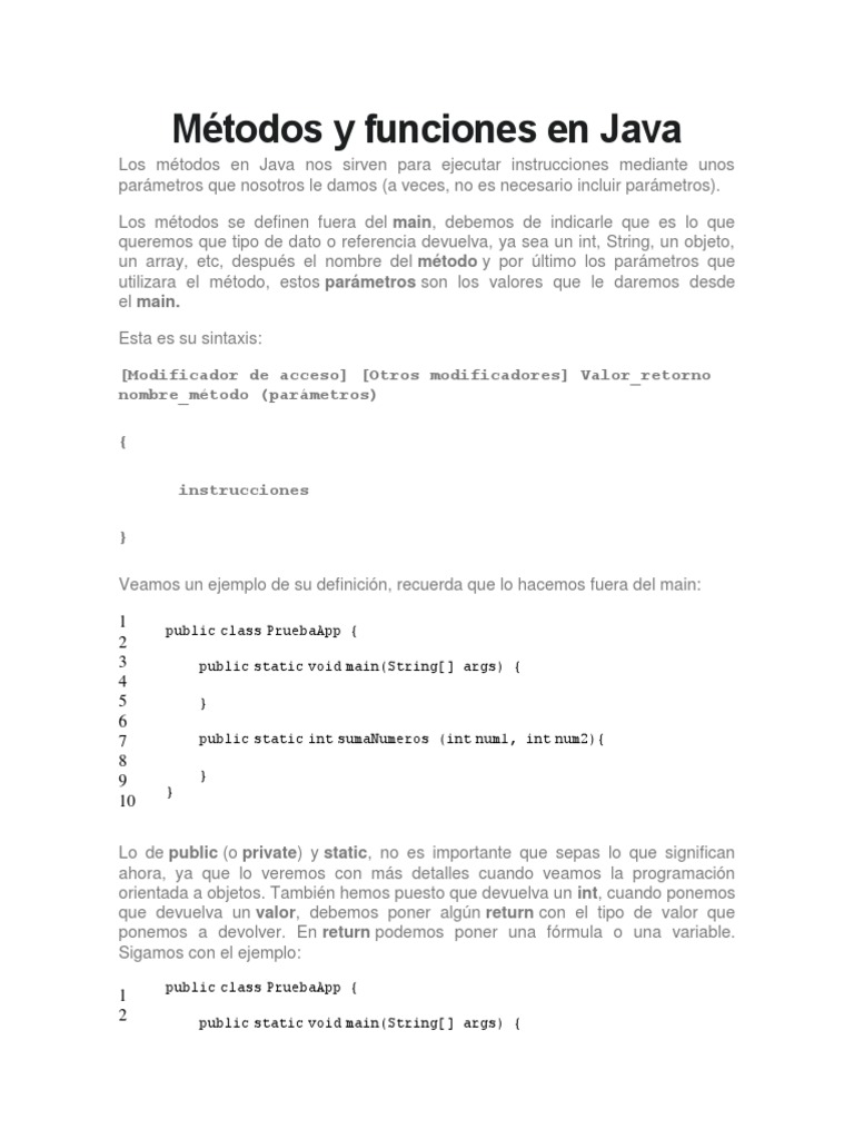 Métodos Y Funciones En Java Pdf Java Lenguaje De Programación Software