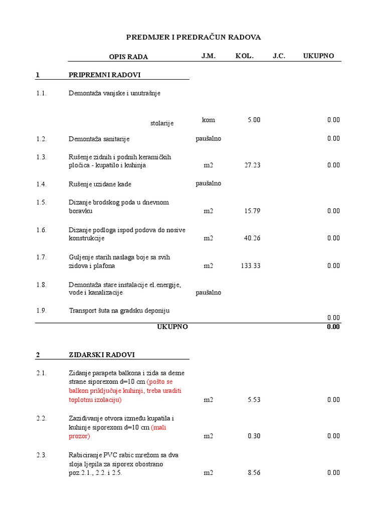 Predmjer I Predracun Radova | PDF