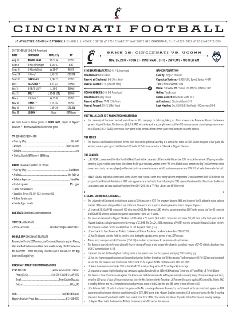 UC vs. UConn | PDF | American Football | Ncaa Division I Fbs Football Teams