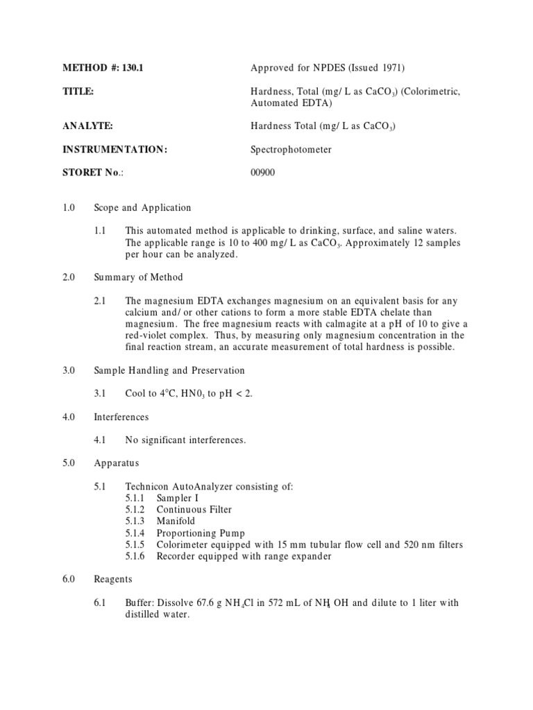 EPA Method 130.1 (Hardness Total) | PDF | Ethylenediaminetetraacetic ...