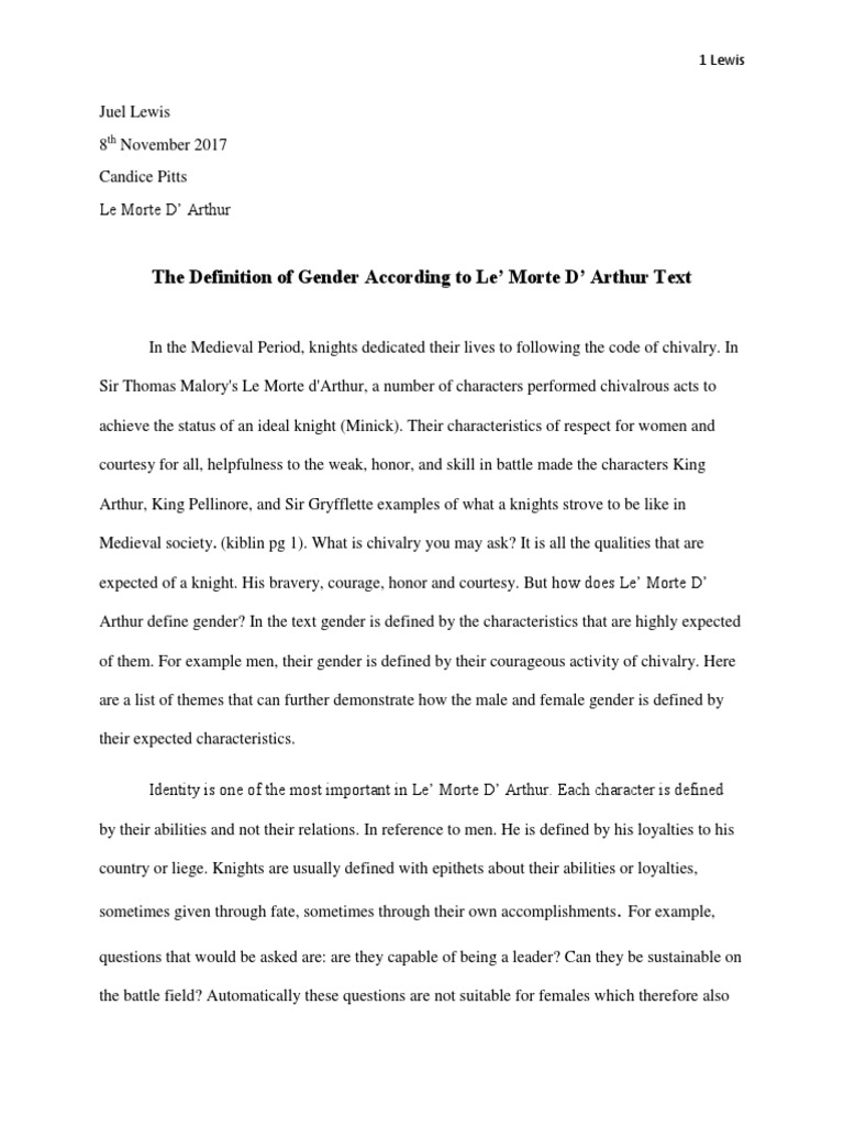 The Definition of Gender According To Le' Morte D' Arthur Text | PDF ...