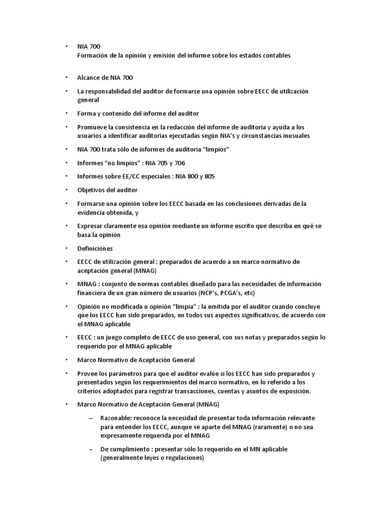 NIA 700 | Contralor | normas internacionales de INFORMACION FINANCIERA