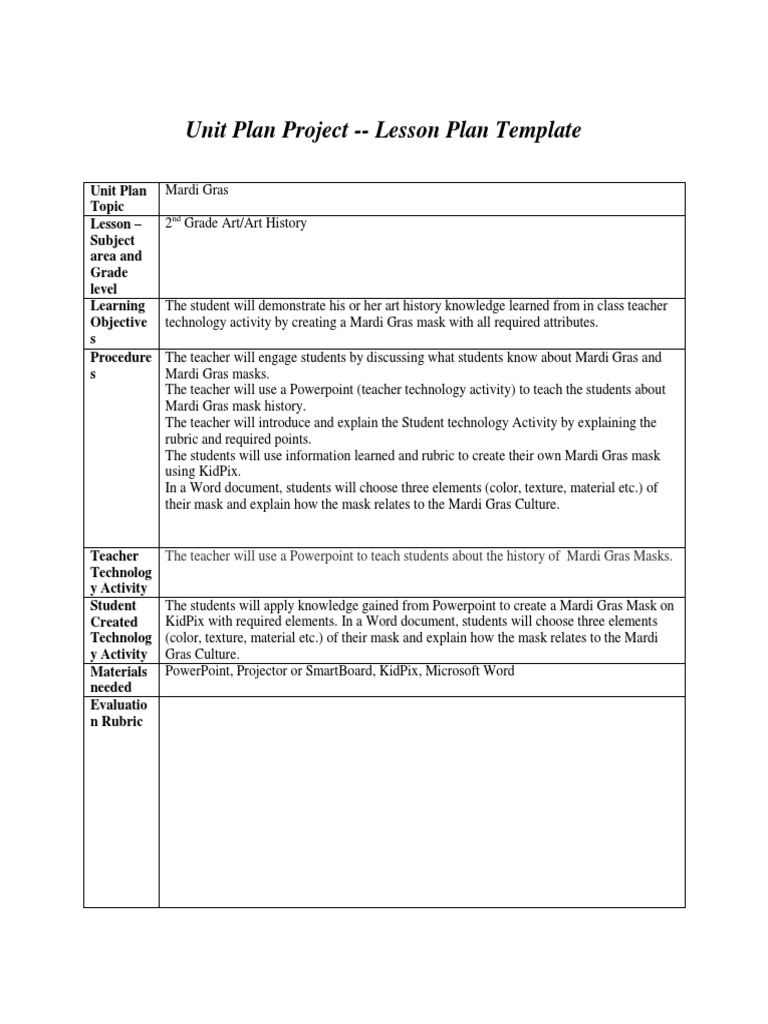 Mardi Gras Mask Art Lesson Plan | PDF | Lesson Plan | Rubric (Academic)