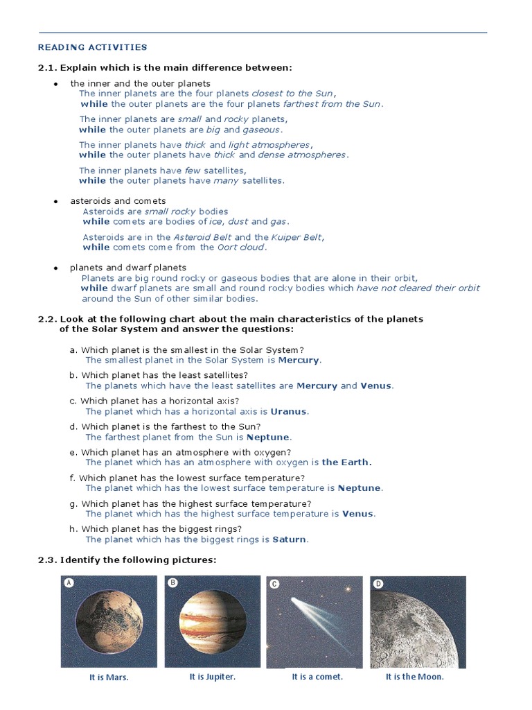 2. the Solar System (Answer Key) | Solar System | Natural Satellite