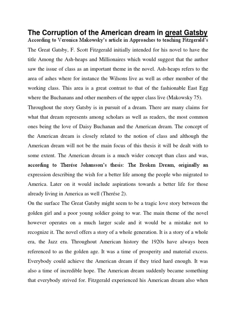 The Corruption of The American Dream in Great Gatsby | PDF | The Great ...