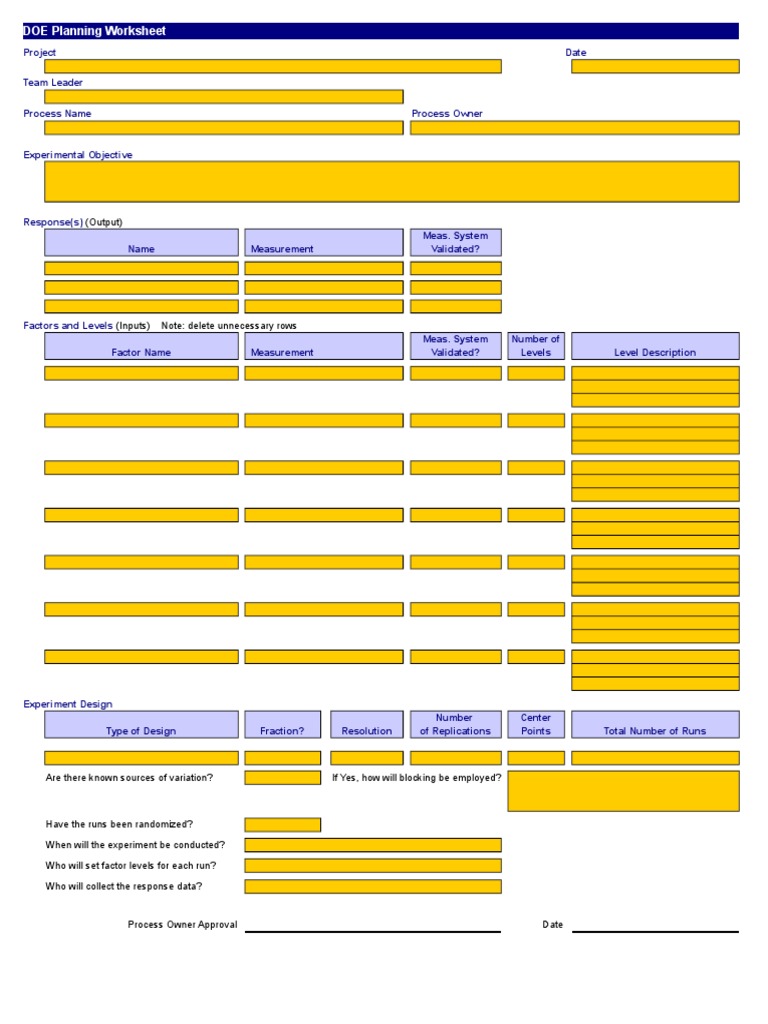 DOE Planning Worksheet | PDF | Design Of Experiments | Experiment