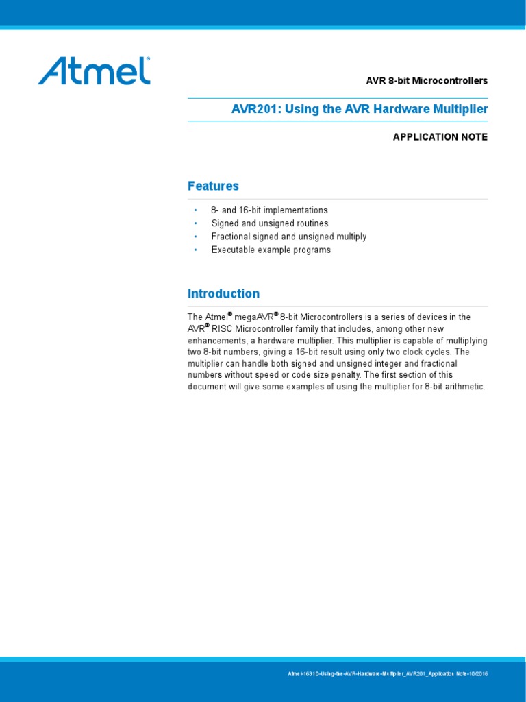Atmel AVR201 Using The AVR Hardware Multiplier | PDF | Digital Signal ...