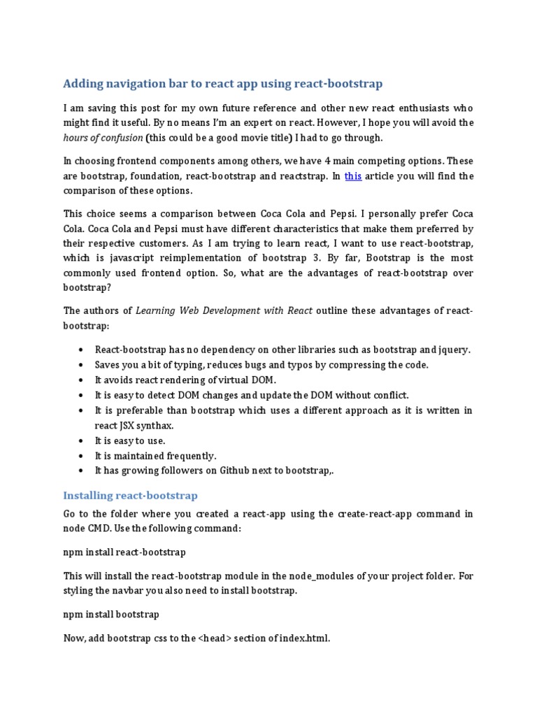 Adding Navigation Bar To React App Using React Bootstrap Download Free Pdf Bootstrap Front