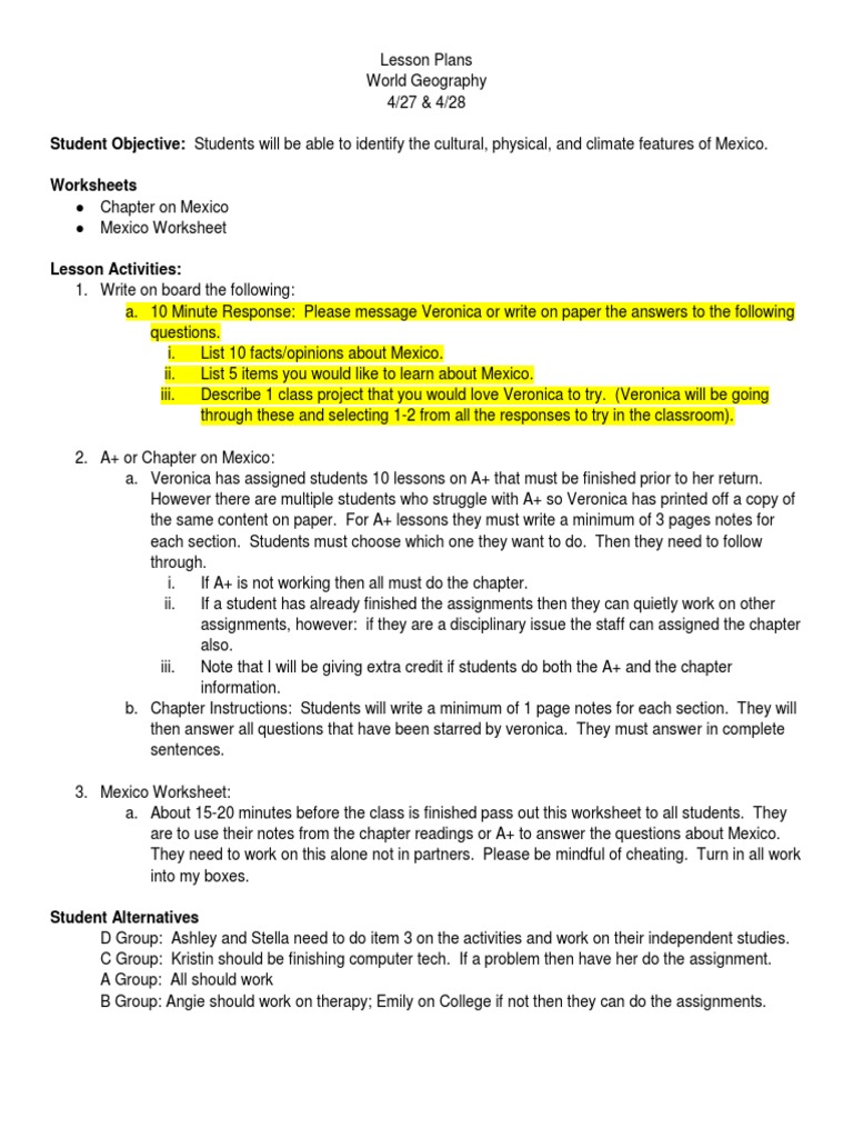 Lesson Plans-World Geography 1 | PDF | Lesson Plan | Teaching