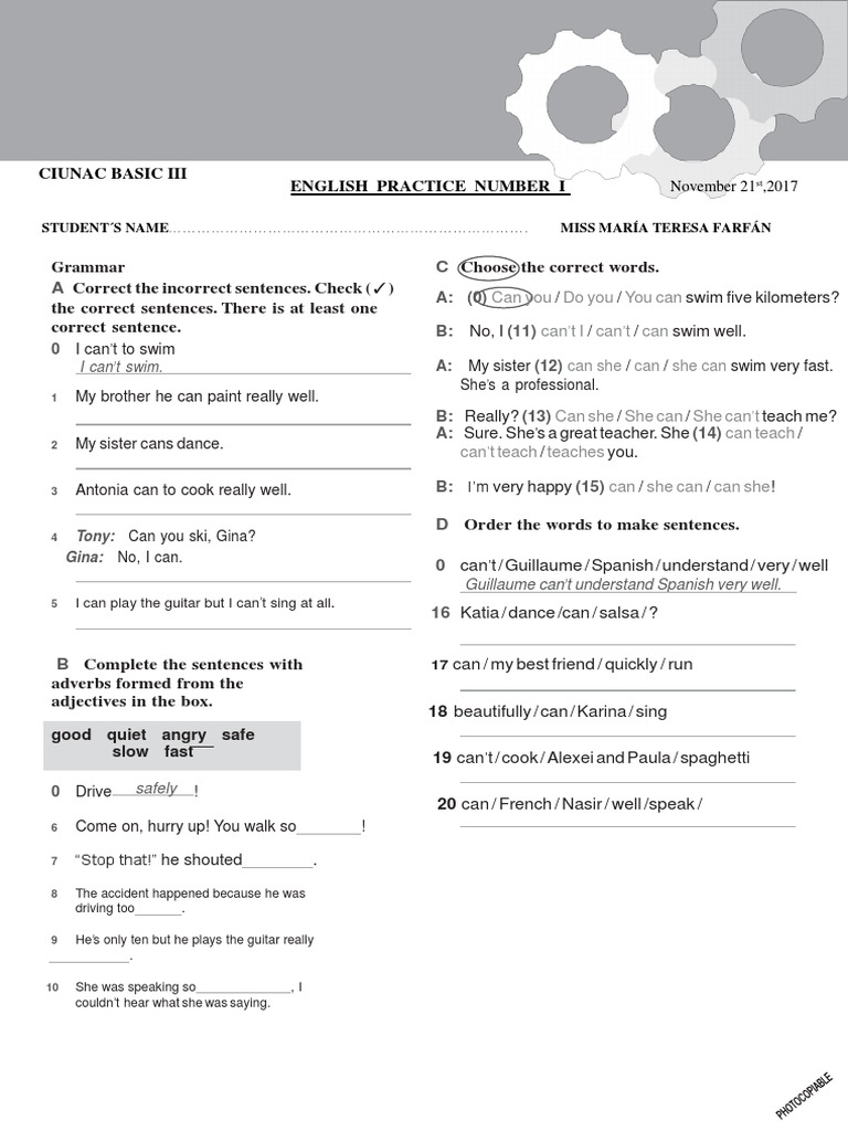 Basic III Practice I | PDF | Syntax | Grammar
