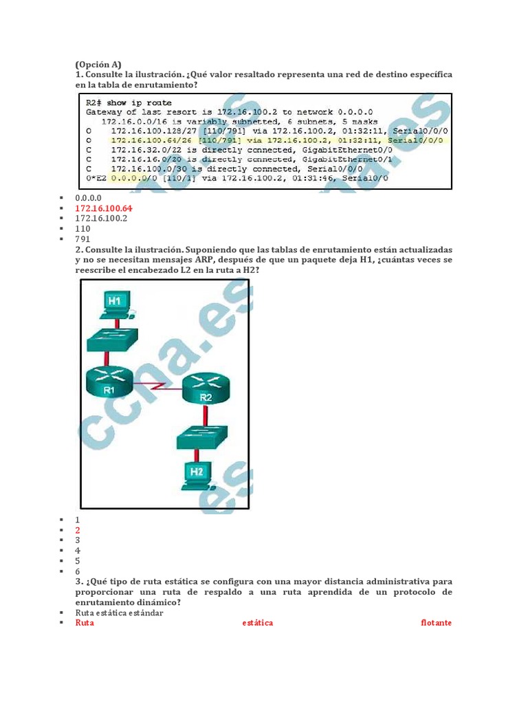 Ccna 2 Examen Final - Opción A | PDF | Enrutador (Computación) | Dirección IP