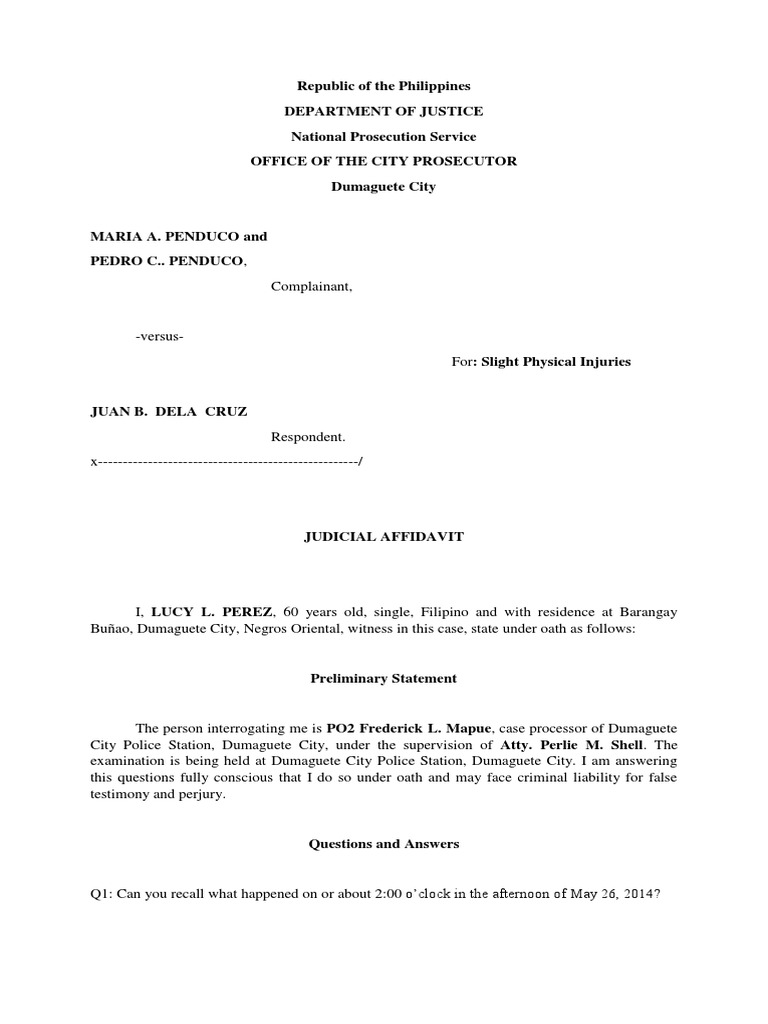 Slight Physical Injuries JA WITNESS | PDF | Witness | Misconduct