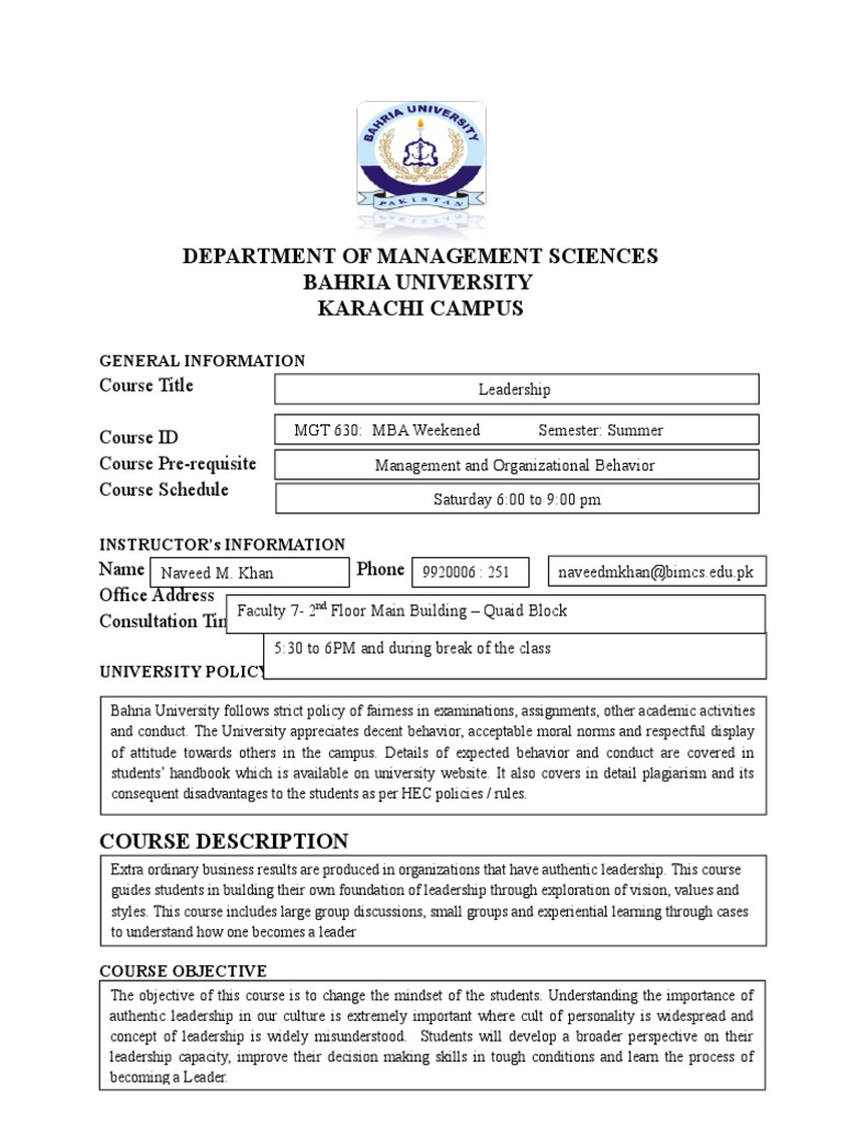 Course Outline Leadership | PDF | Leadership | Action (Philosophy)