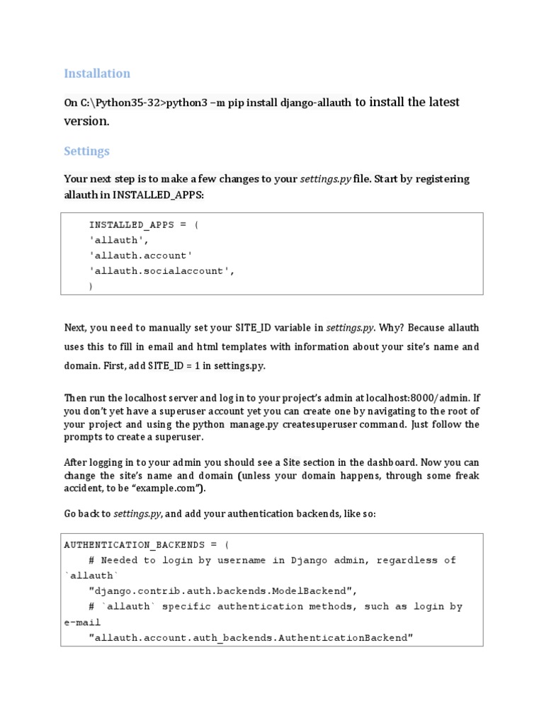 Django Allauth Installation And Configuration Pdf Superuser Login