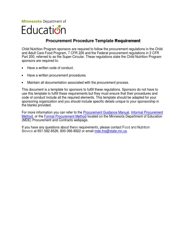 Procurement Procedure Template Requirement | PDF | Request For Proposal | Procurement