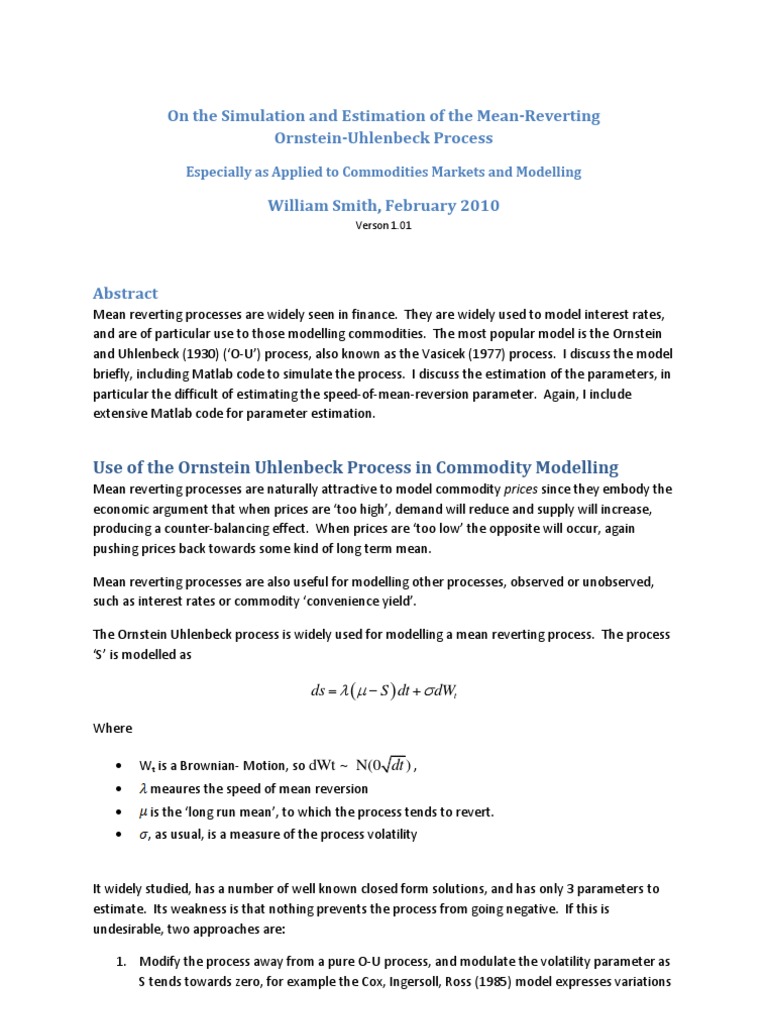 On The Simlation and Estimation of The MR OU Process With MATLAB | PDF ...